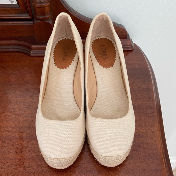J. Crew | Shoes | J Crew Seville Canvas Wedge Espadrille In Cream Beige ...